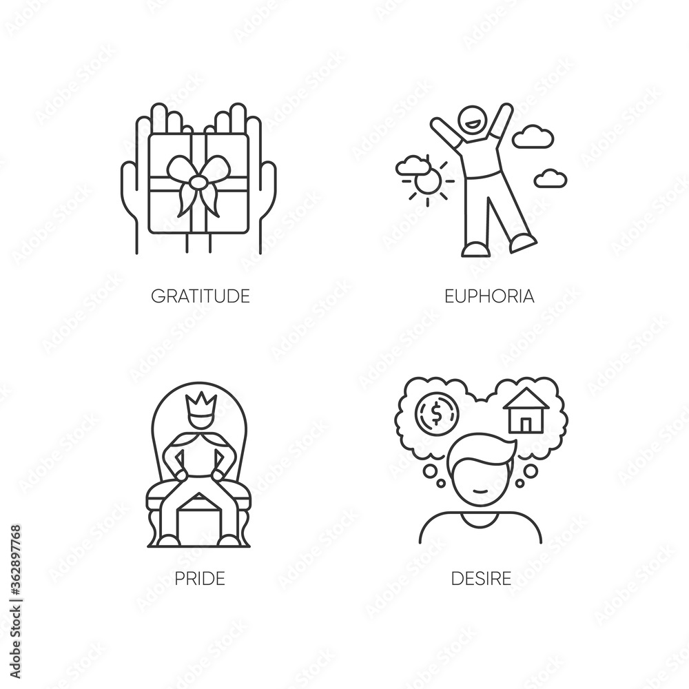 Emotions and personality traits pixel perfect linear icons set ...