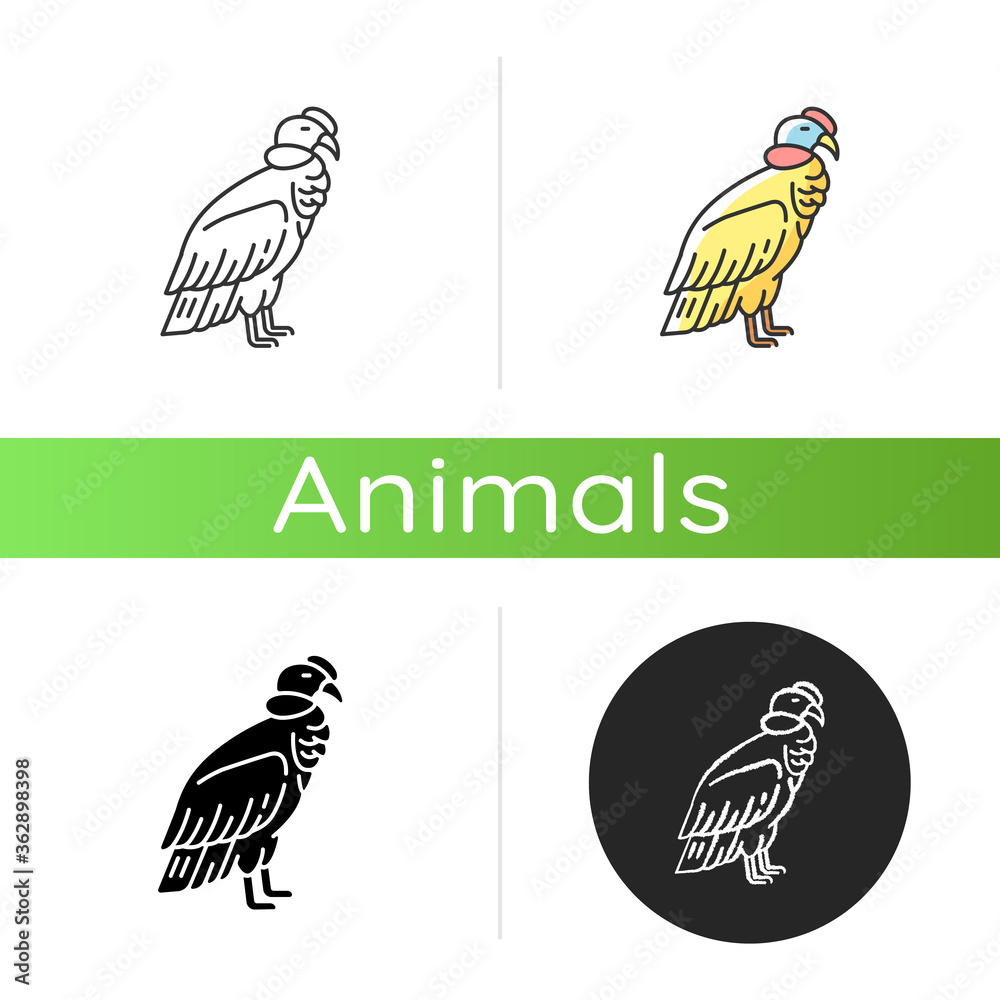 Condor icon. Linear black and RGB color styles. Large bird of with ...