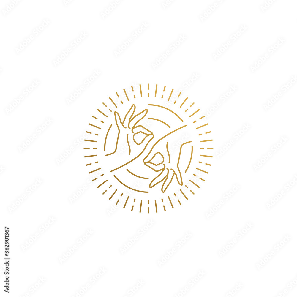 Vector logo of female hands doing Gyan Mudra in circle hand drawn with ...