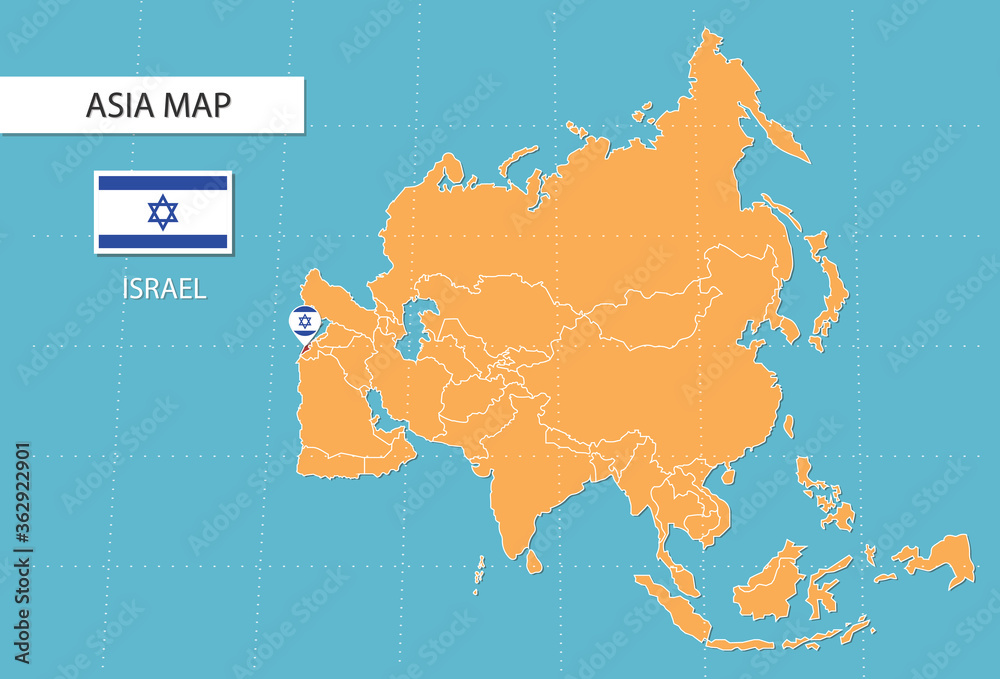 Israel map in Asia, icons showing Israel location and flags. Stock ...