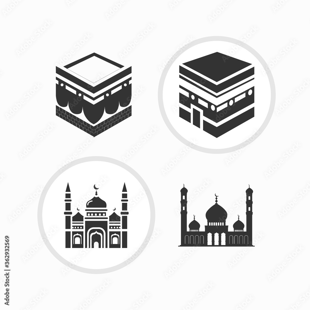 mosque and kaaba icon set, islamic icons Stock Vector | Adobe Stock