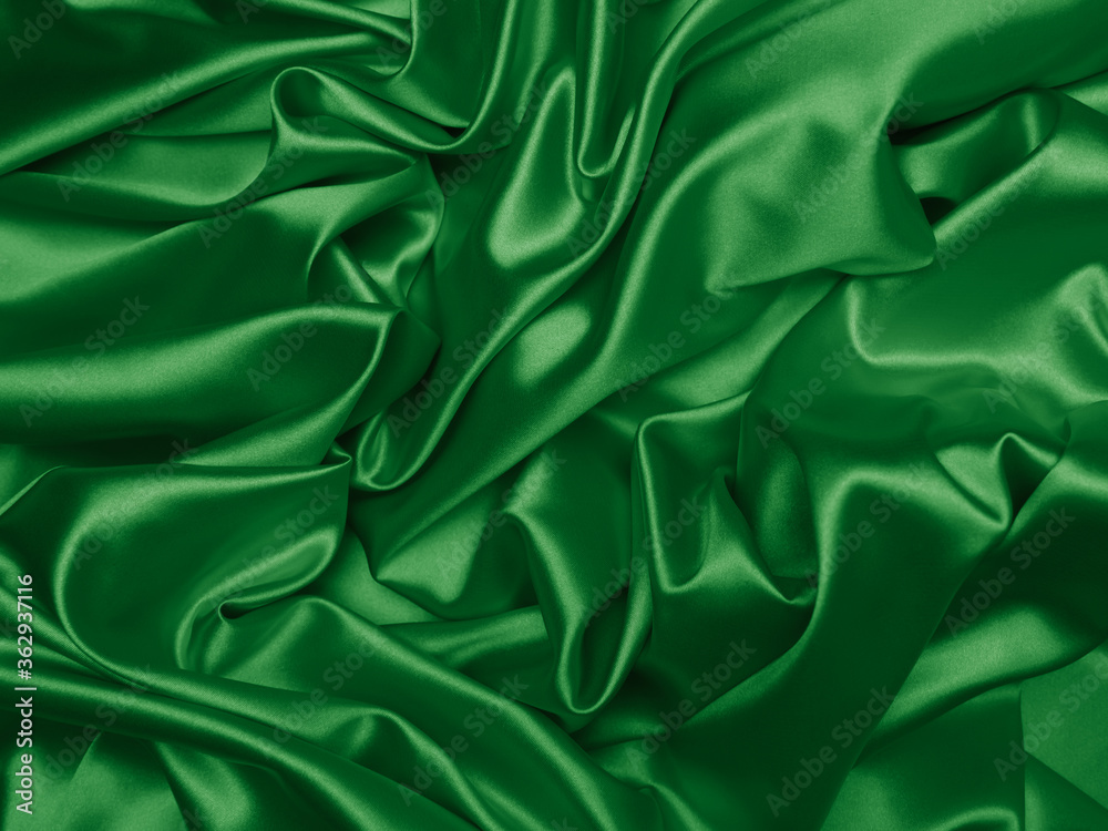 Beautiful smooth elegant wavy emerald green satin silk luxury cloth ...