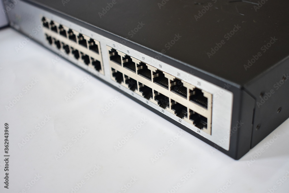 network hub and patch panel, smart ethernet switch 24 ports Stock Photo ...