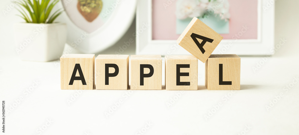 Appeal - words from wooden blocks with letters, a serious or urgent ...