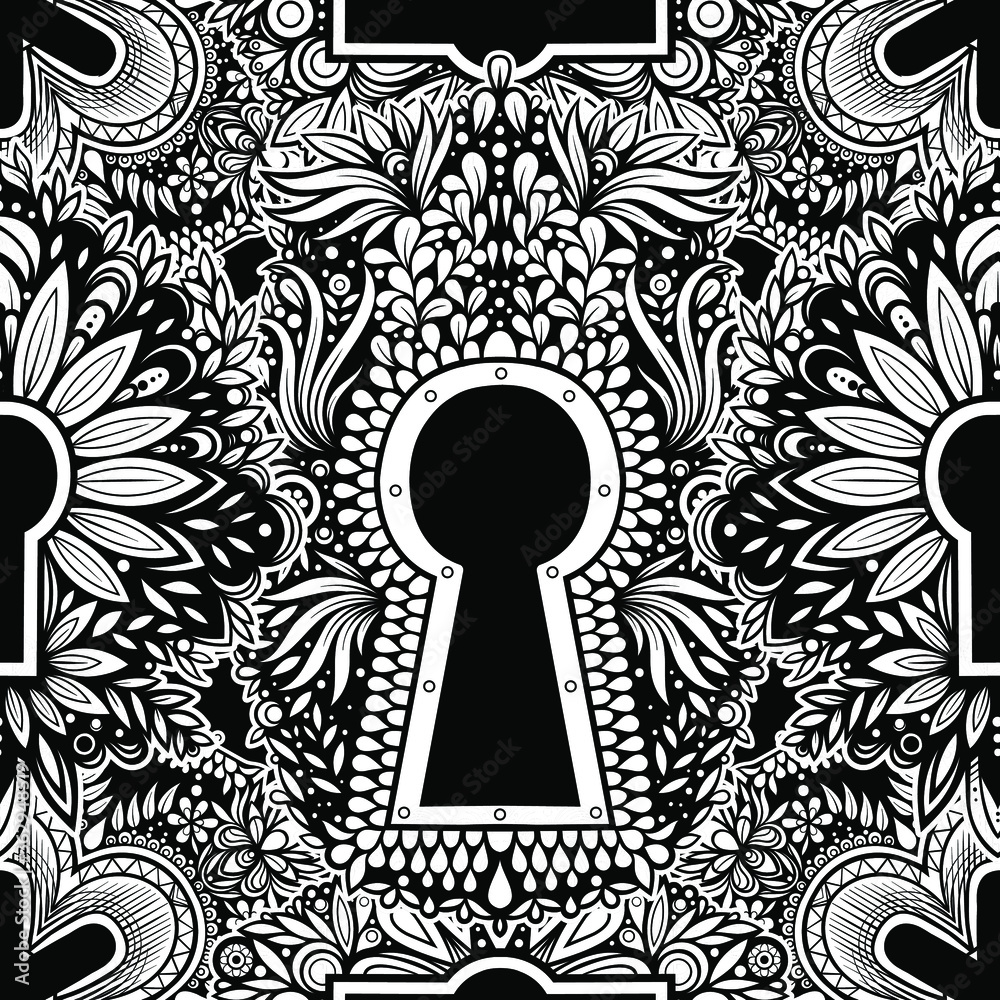 Vector Black and White Door Keyhole Seamless Pattern Stock Vector ...