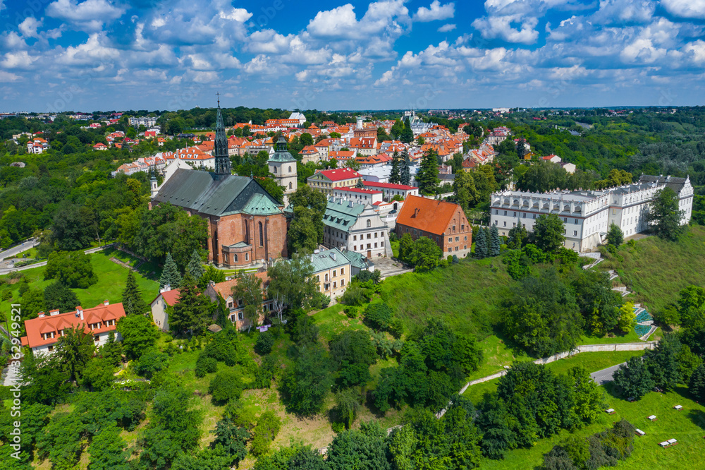 Sandomierz, Poland. Aerial view of medieval old town with town hall ...