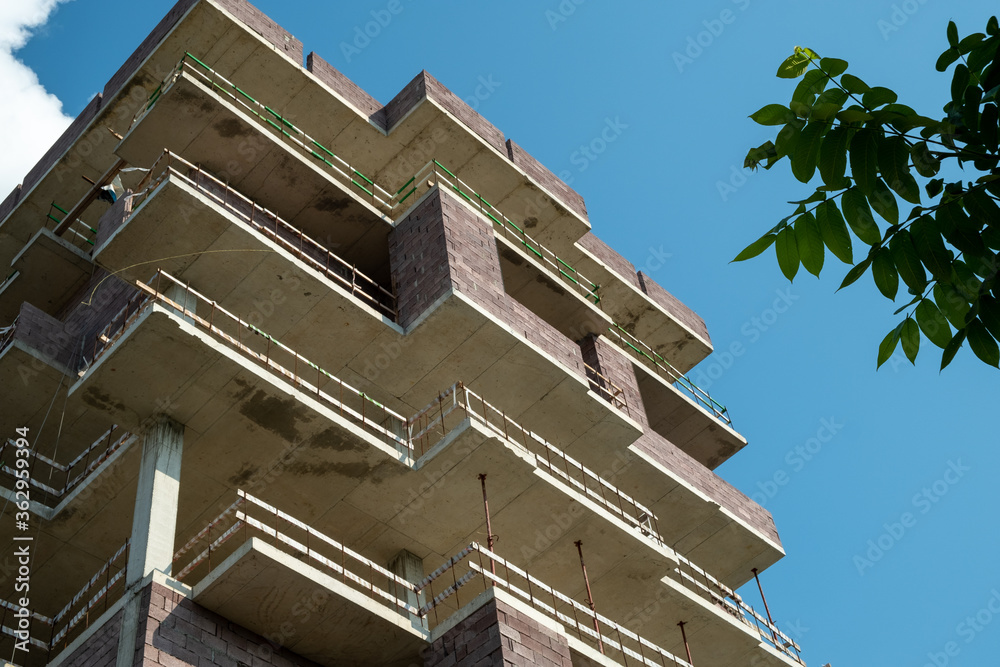 Frame of a monolithic house. Reinforced concrete structures of floors ...