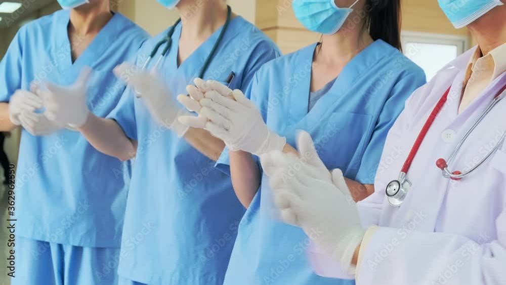 slow motion closeup hand applaud from doctor and nurse support,Clapping ...