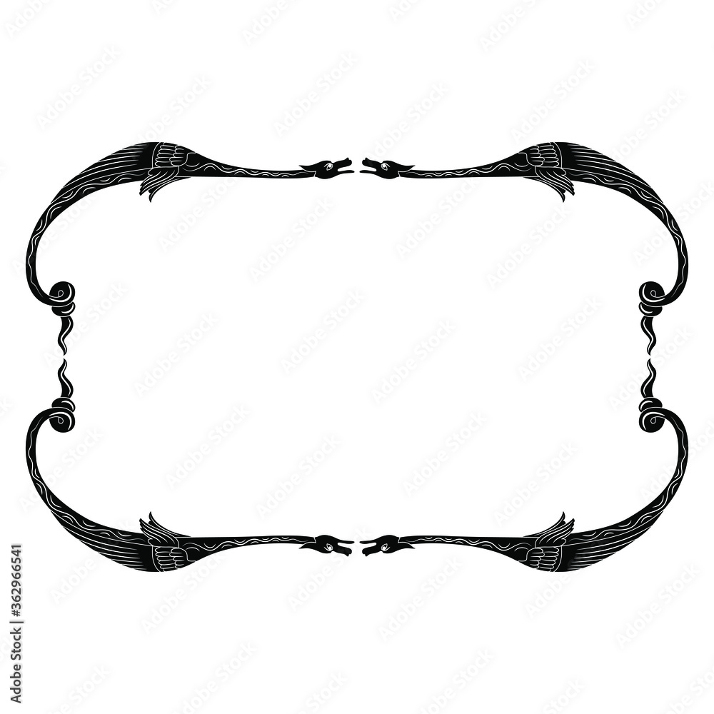 Rectangular oval horizontal frame with fantastic medieval dragons ...