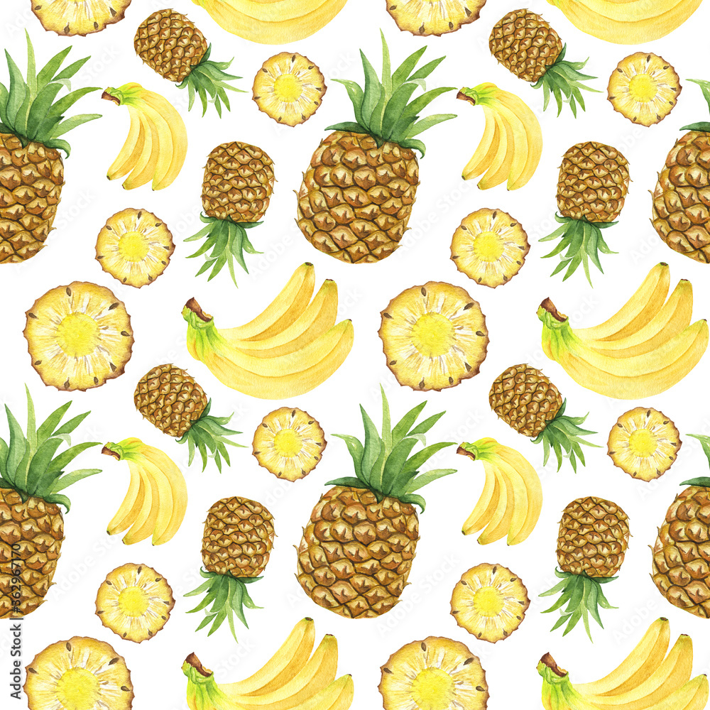 Watercolor Fruits Digital Paper, Summer Tropical Fruits Seamless ...