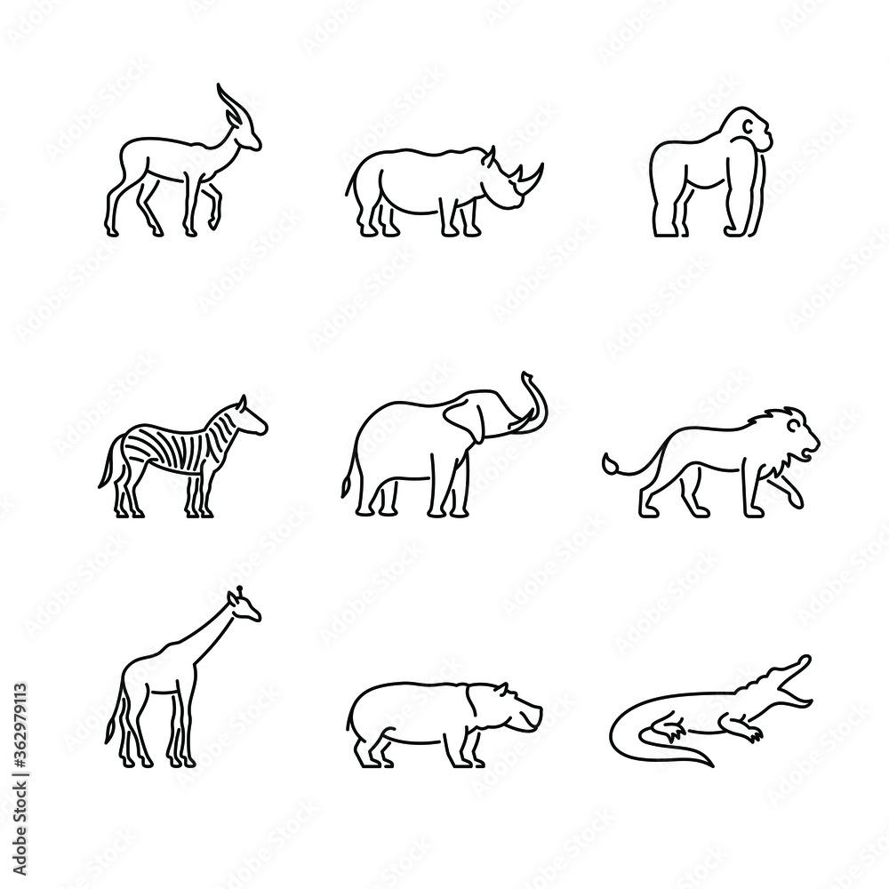 African wild animals icon vector set. Stock Vector | Adobe Stock