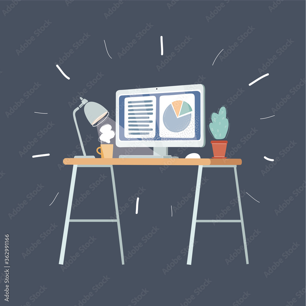 Vector illustration of workspace with computer at home, studio, office ...