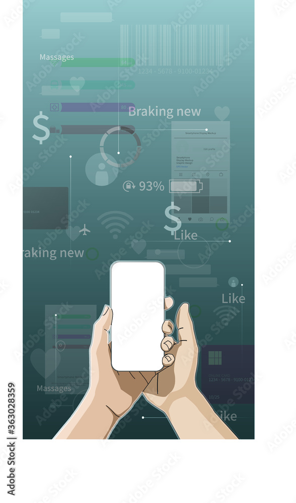 Vetor de Information in Cell Phones Graphics. Illustration of hand ...