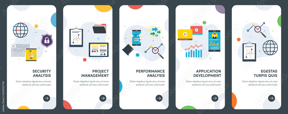 Set of concept flat design icons for security, analysis, project ...