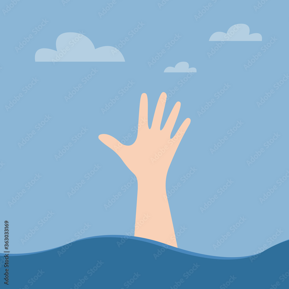 Drowning victim and reaching out hand for help. The man need help in ...