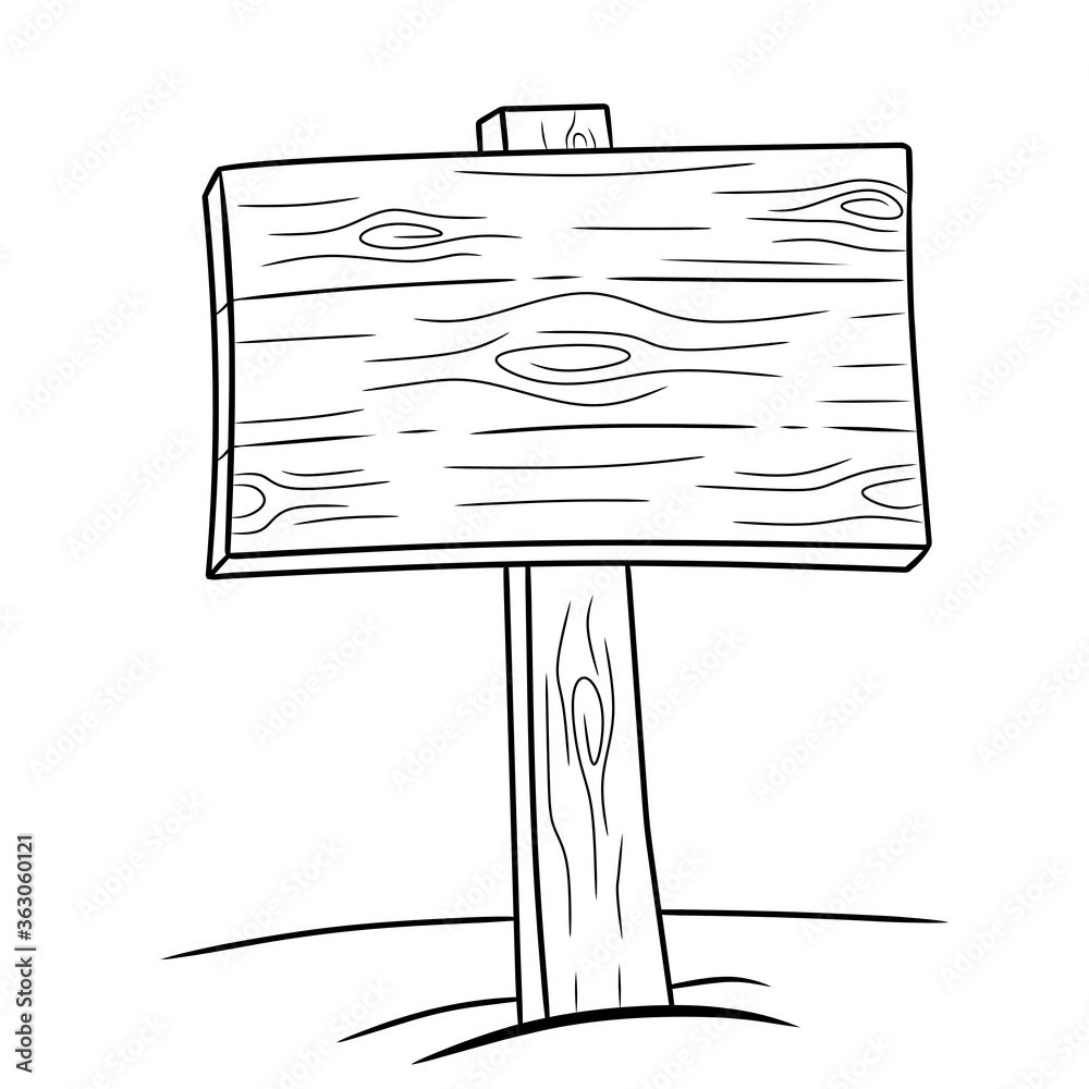 Hand drawn Wooden sign board cartoon line-art vector illustration ...