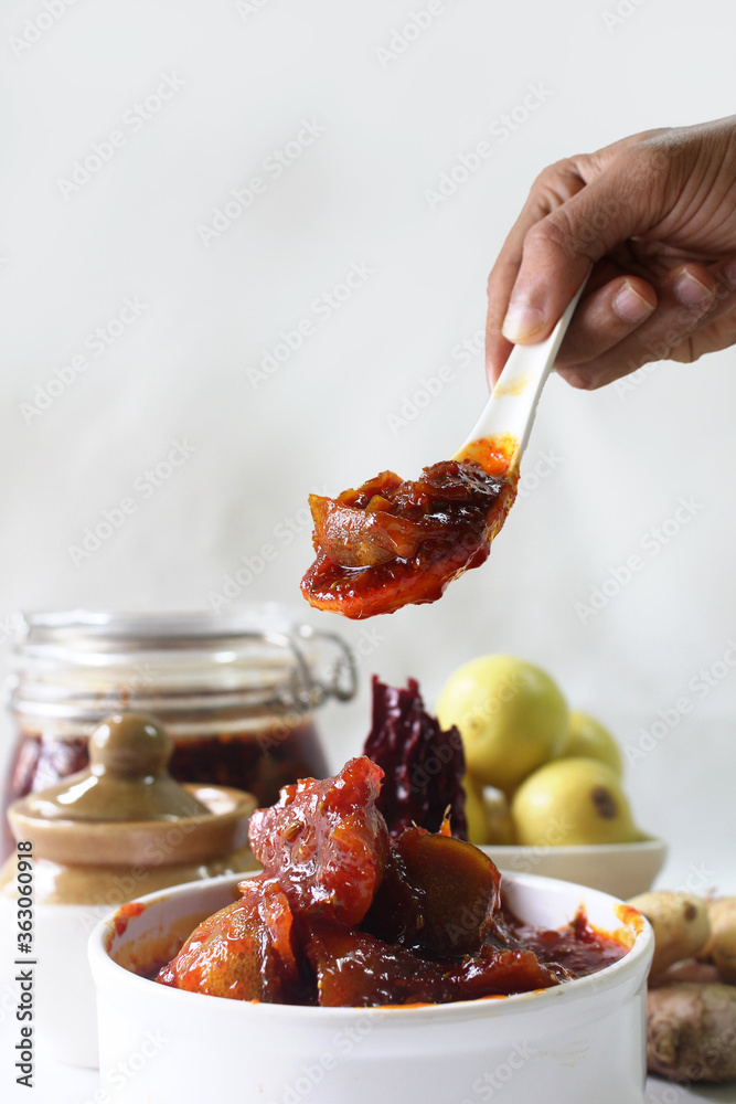 Indian traditional Lemon pickle also known as Nimbu ka Aachar.selective ...