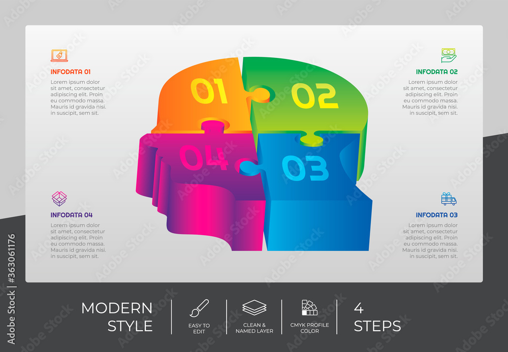 3d step infographic vector design with 4 steps & colorful style for ...
