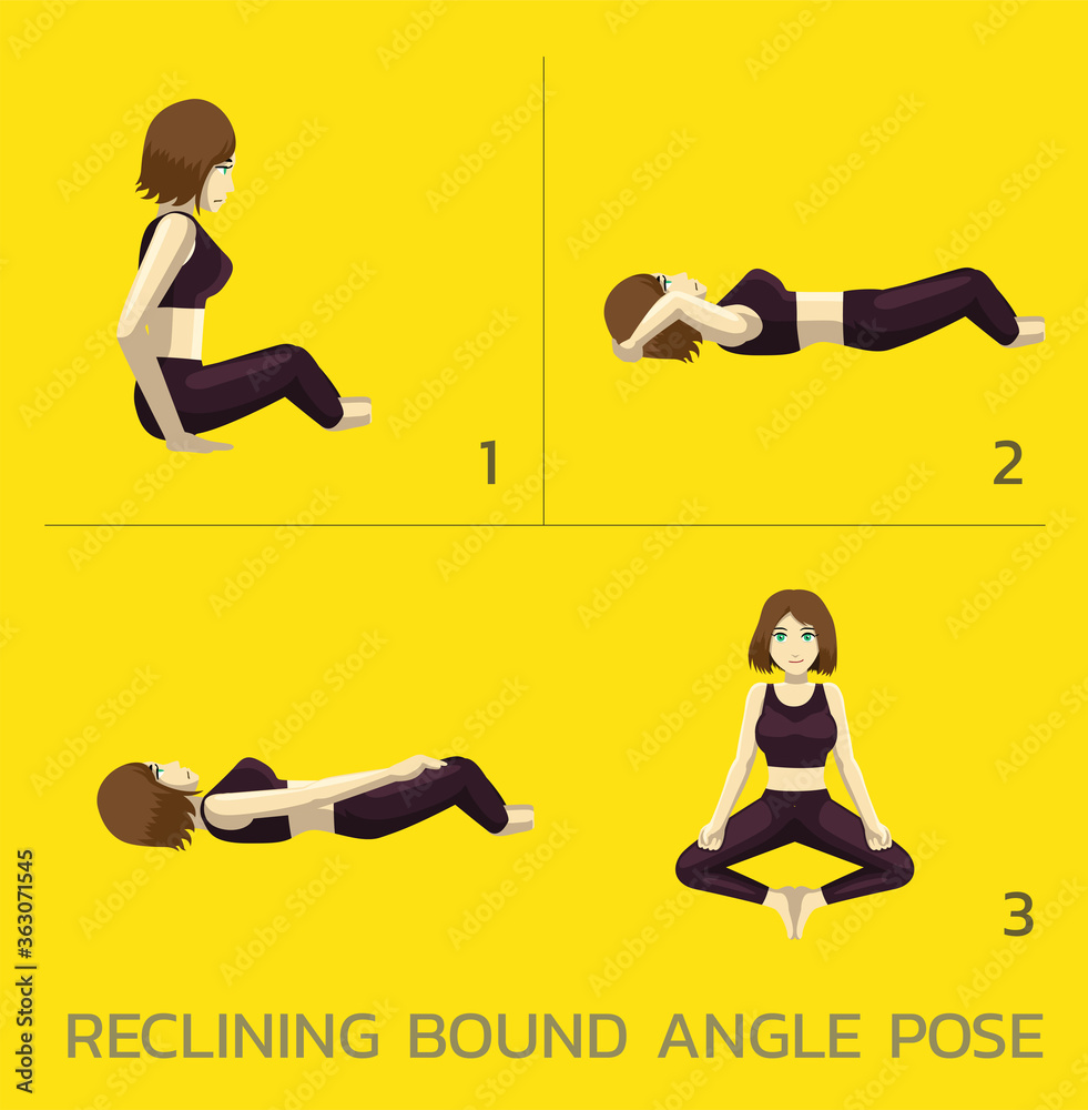 Reclining Bound Angle Pose Yoga Manga Tutorial How Cartoon Vector ...