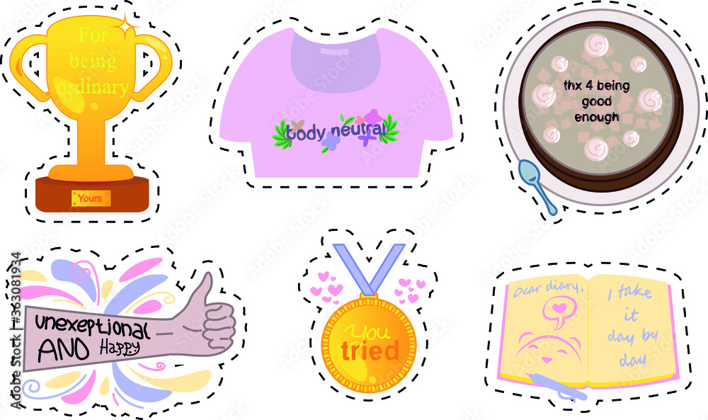 Cute positive funny stickers on self love, self esteem and self ...
