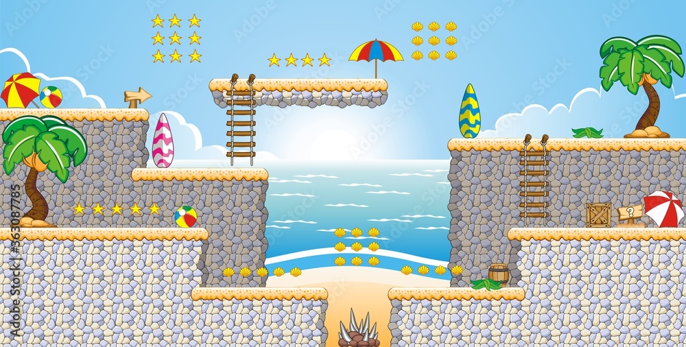beach Tileset Platform for creating Game - A set of layered vector game ...