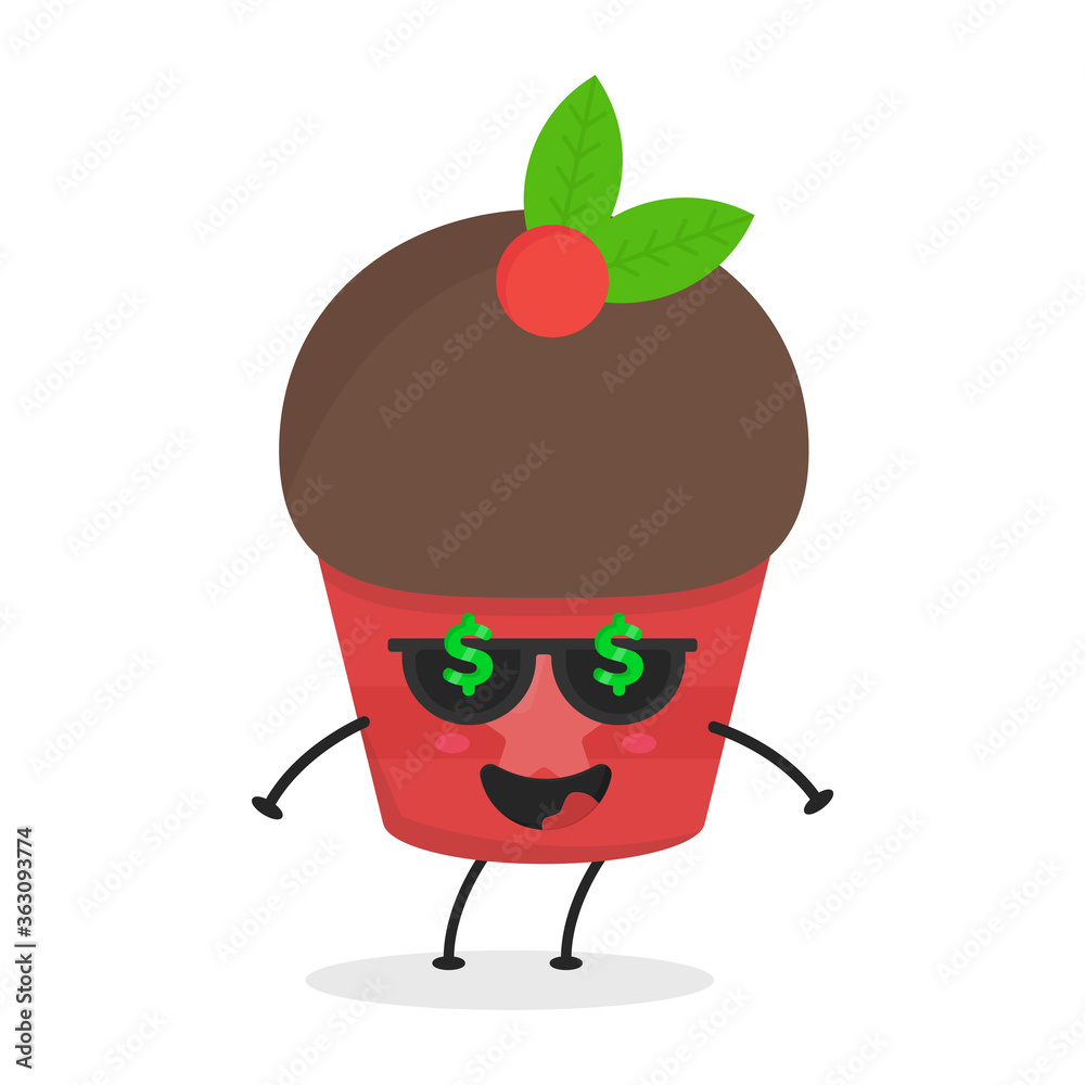 Cute flat cartoon cupcake illustration. Vector illustration of a cute ...