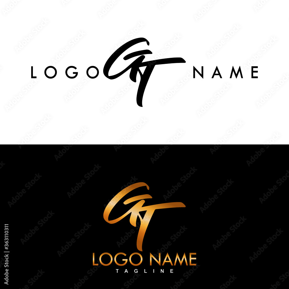 GT Initial Simple And Gold Handwritten Logo Vector Design. Stock Vector ...