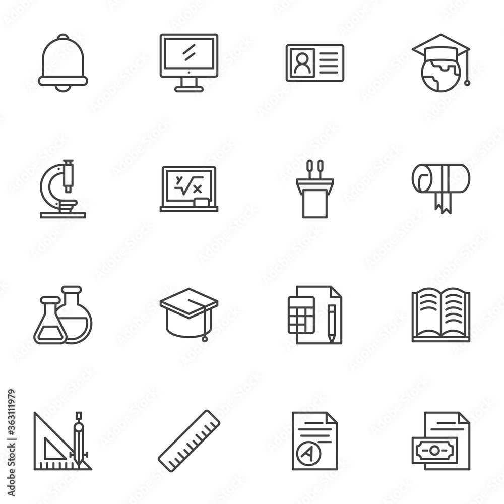 College and university line icons set, outline vector symbol collection ...