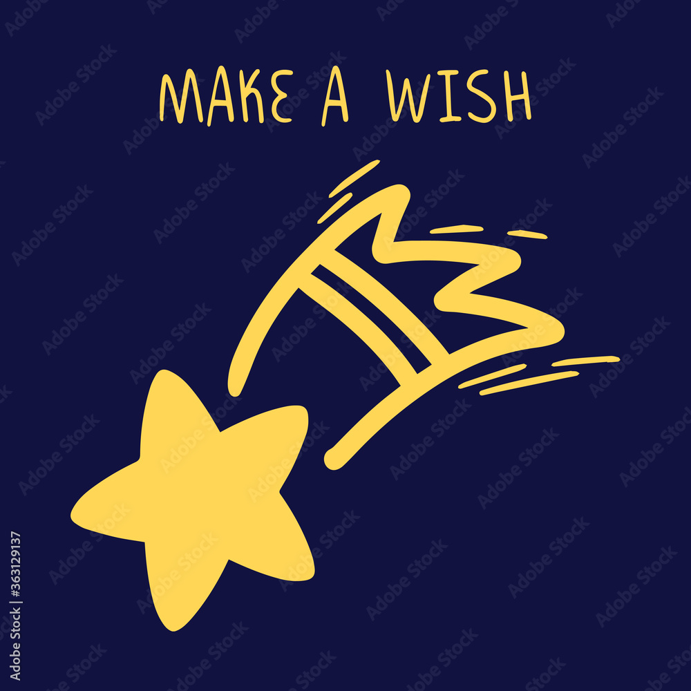 Poster with a shooting star and the words make a wish on a blue ...