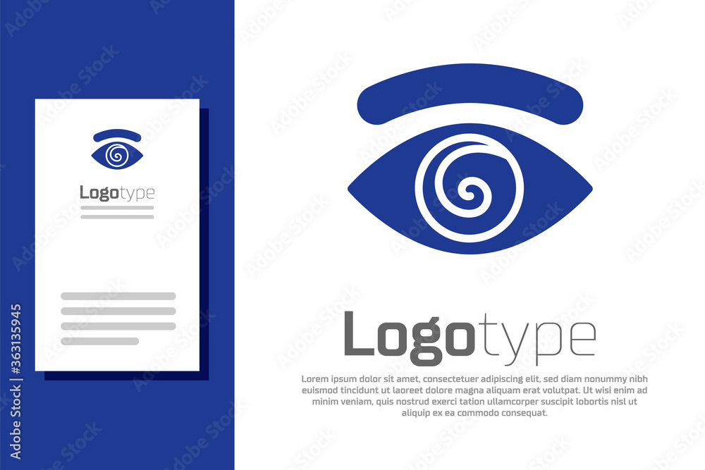 Blue Hypnosis icon isolated on white background. Human eye with spiral ...