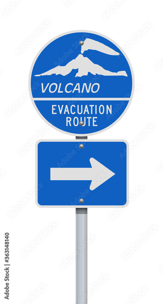 Vector illustration of the Volcano Evacuation Route road signs on ...