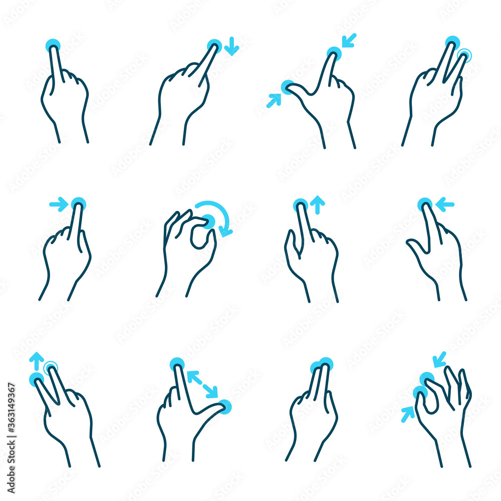 Different phone hand gestures set. Modern finger motions for ...