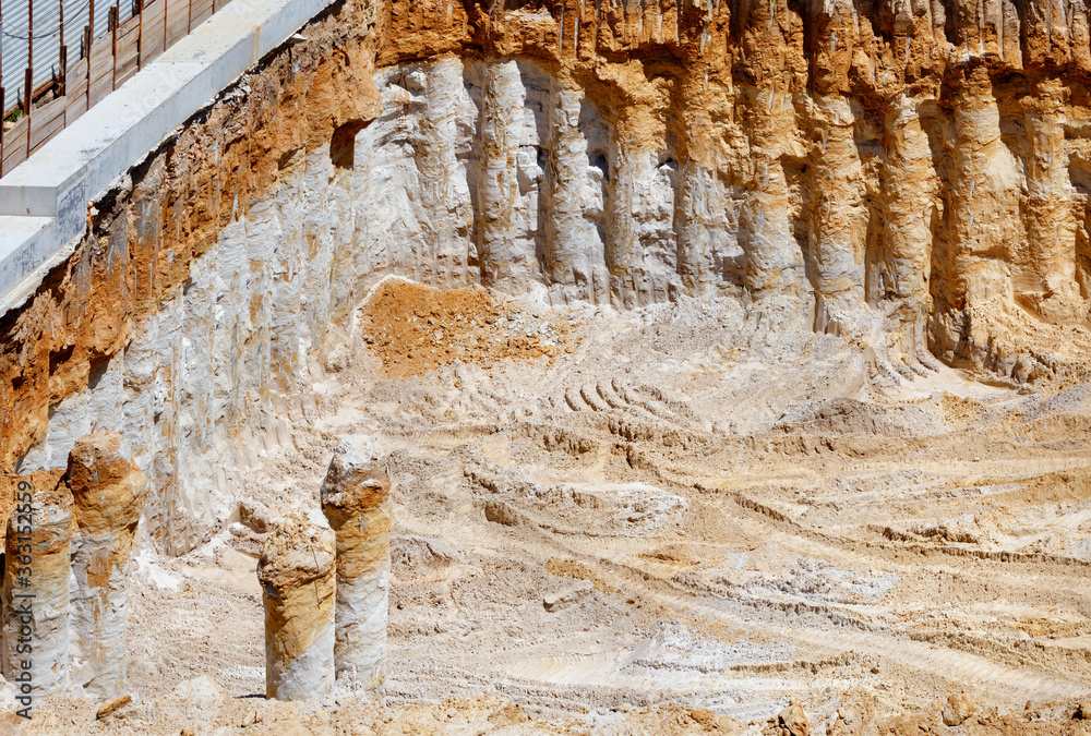 The sand foundation pit of the construction site is dug for the ...