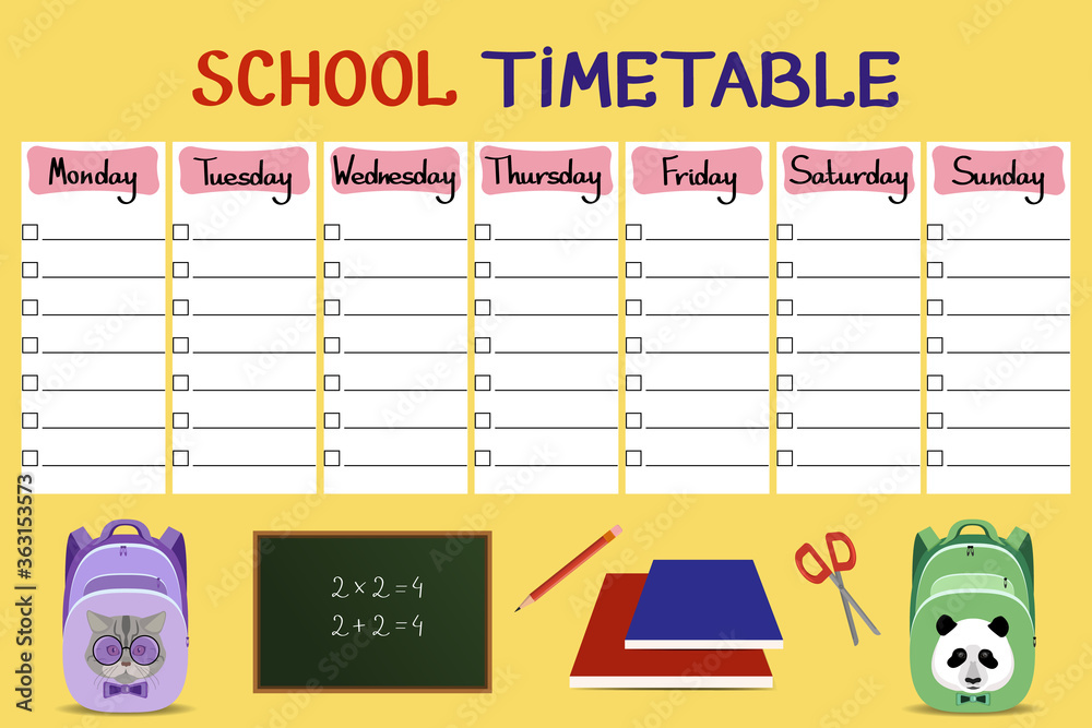 School timetable.Template of the schedule of the day and lessons of ...