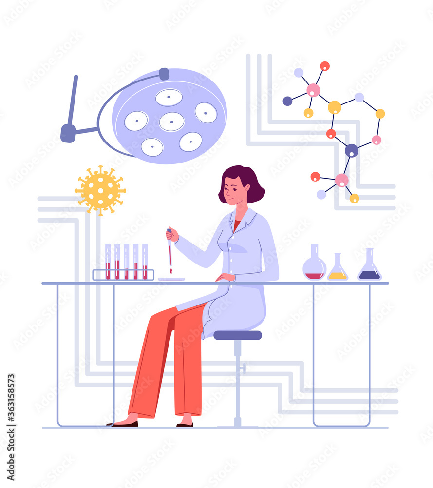 In a bright, modernly equipped laboratory, a young microbiologist is ...