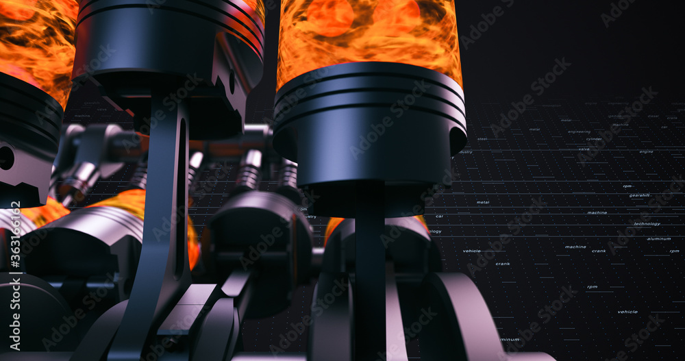 Powerful V8 Engine With Moving Pistons And Crankshaft. Digital ...