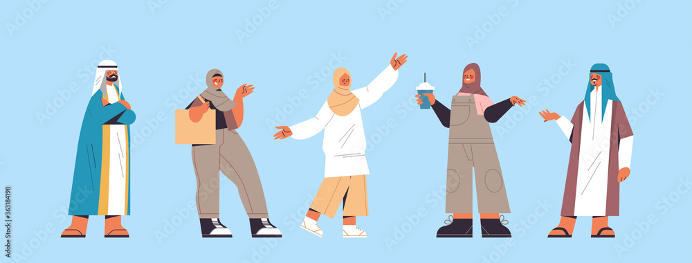 set arabic people in traditional clothes arab men women standing pose ...