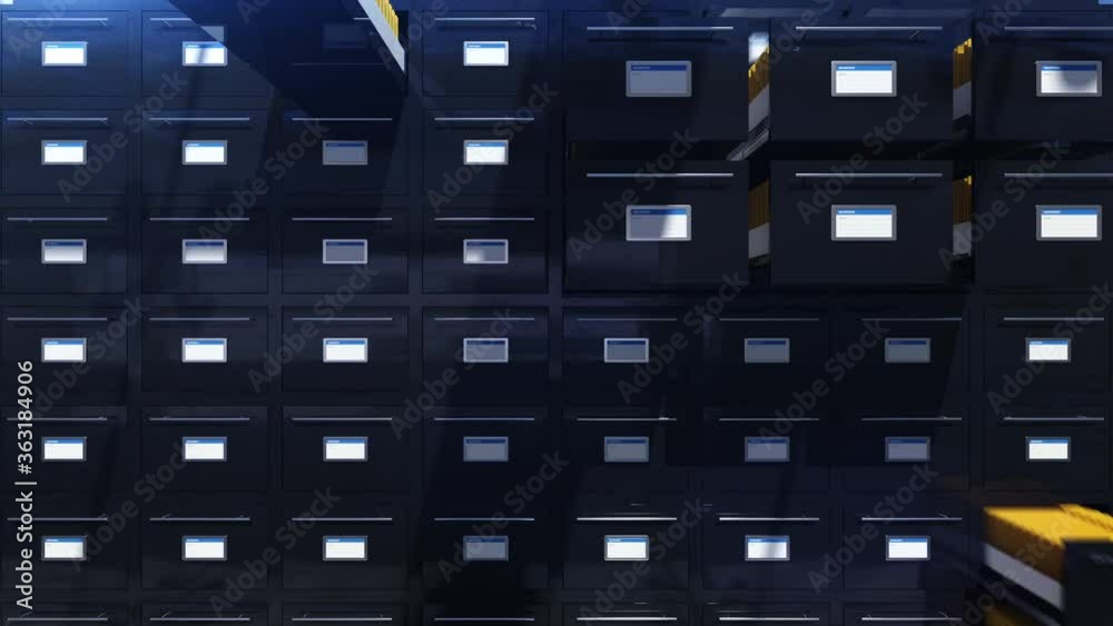 Paper storage drawers at archive, data center, Constant flow of ...