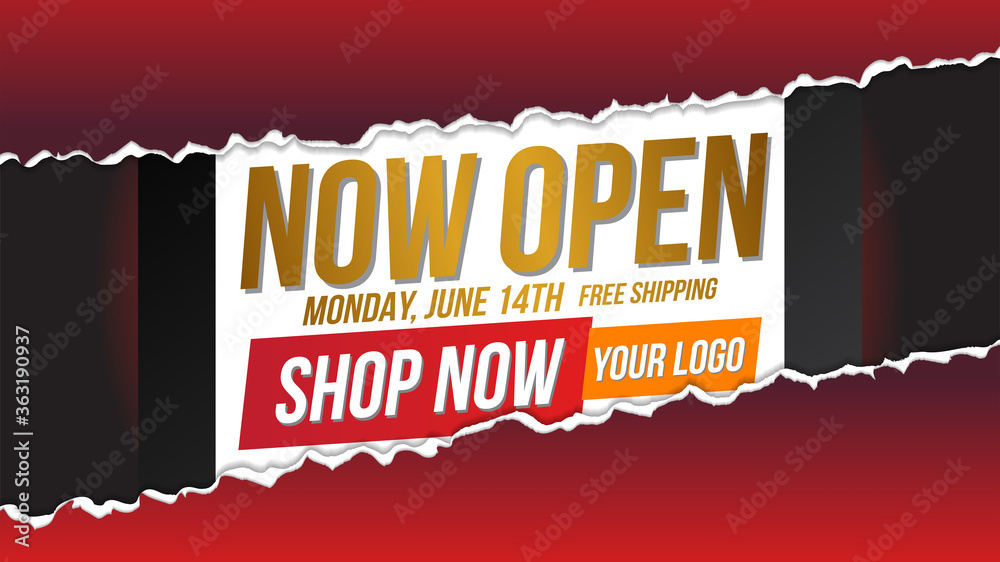 Now open shop or new store red and orange color sign on black ...