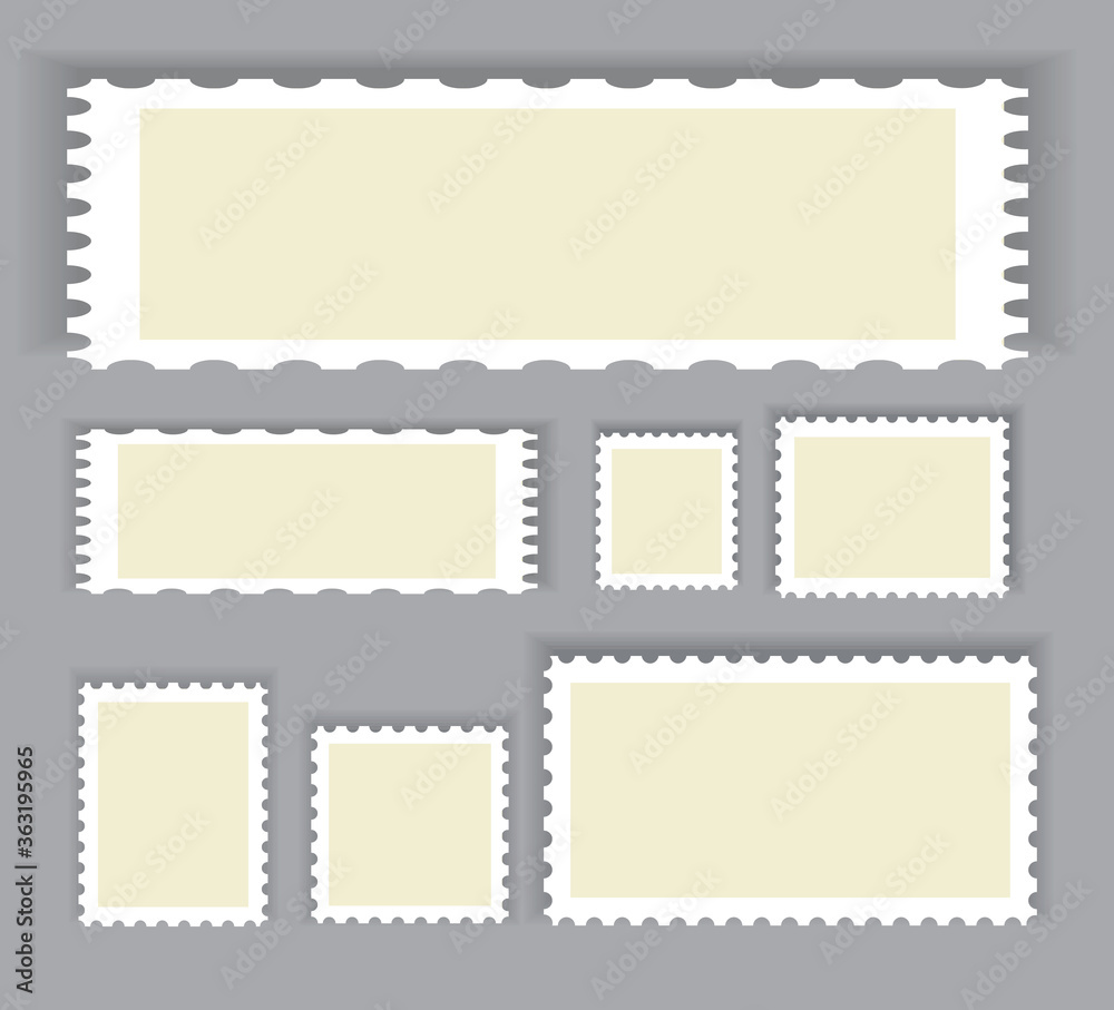 Blank postage stamps template set isolated on gray background ...