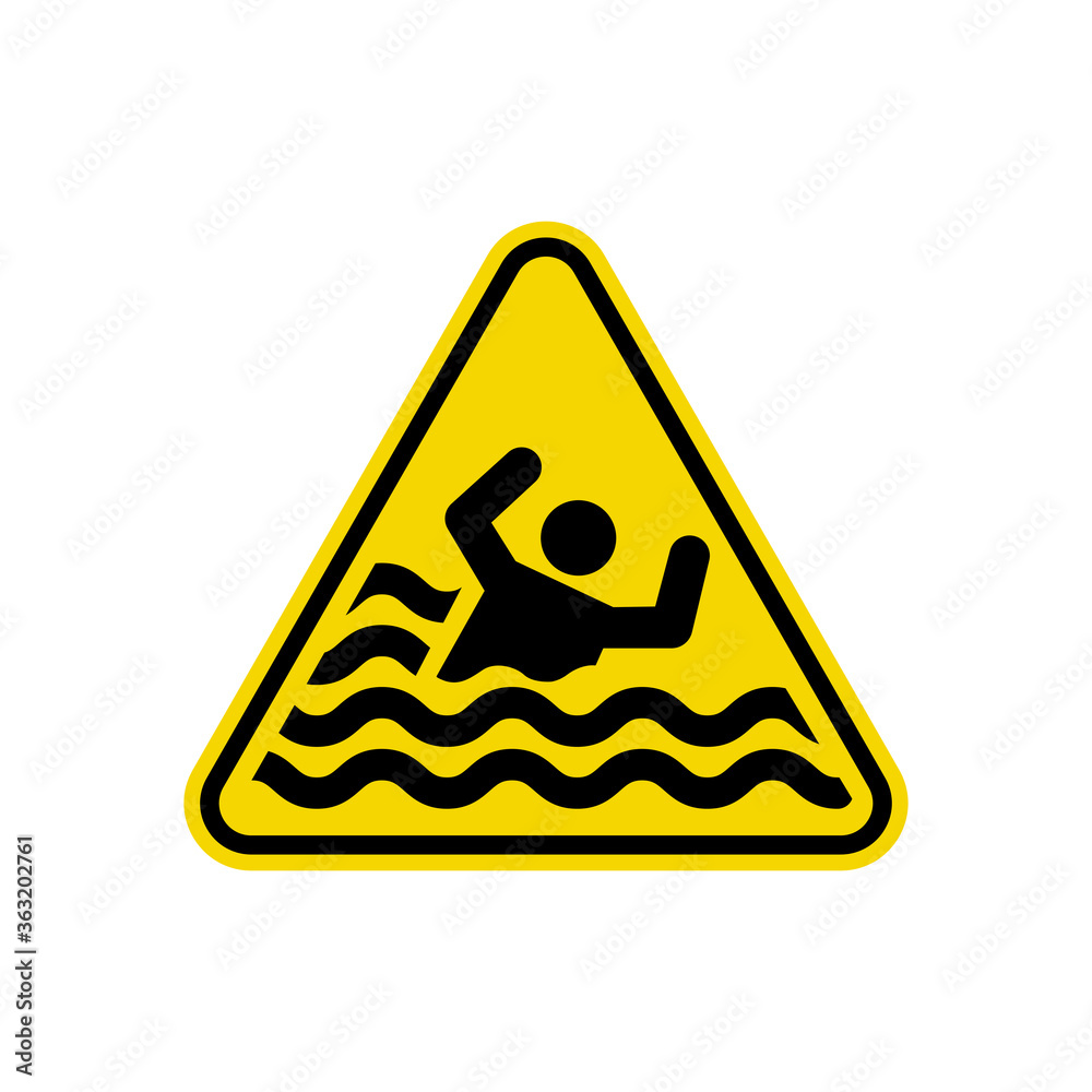 Swimming Caution Sign. Yellow Triangle Warning Symbol Simple, Flat ...
