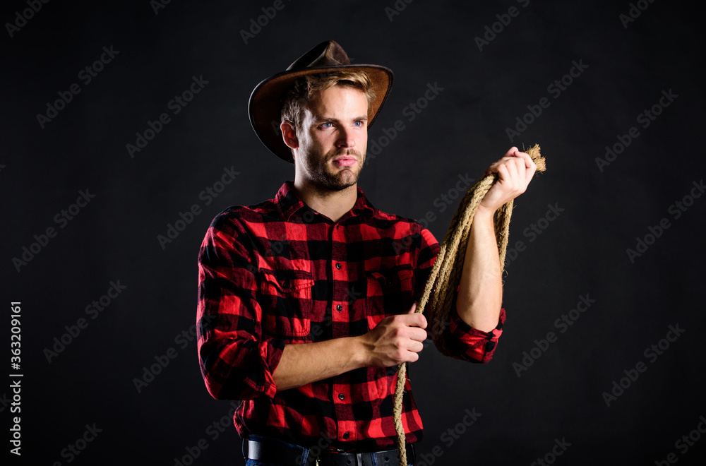 Brutal and confident. Western life. Man unshaven cowboy black ...