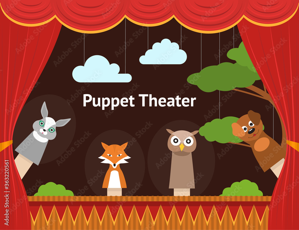 Cartoon Children Puppet Theater Background Card. Vector Stock Vector ...