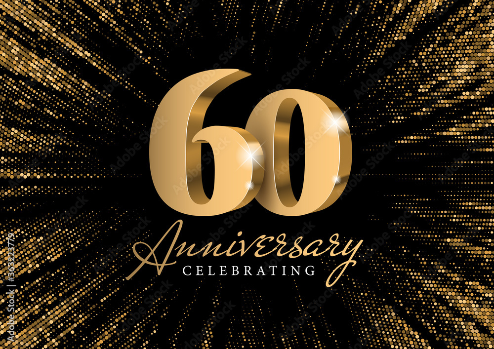 Anniversary 60. gold 3d numbers. Against the backdrop of a stylish ...