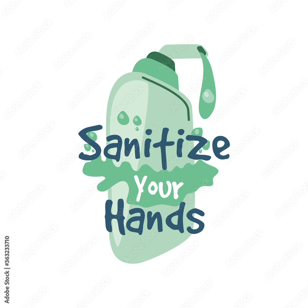 sanitize your hands, disinfectant bottle with spray Stock Vector ...