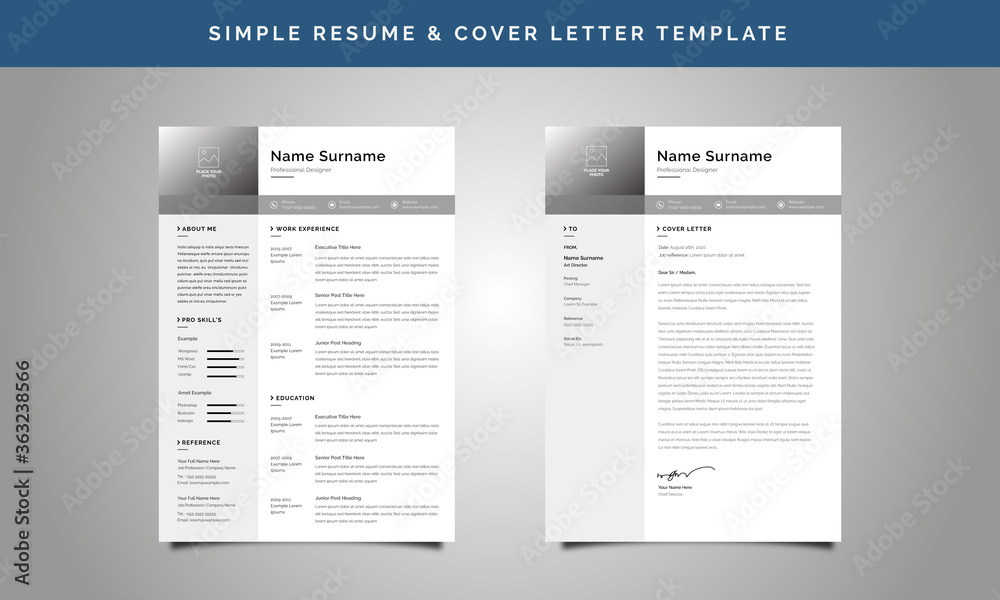Simple Resume / CV Template with Cover Letter Design Stock Vector ...