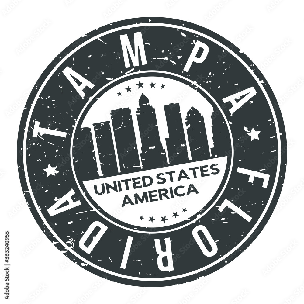 Tampa Florida USA Stamp Logo Icon Skyline Silhouette Symbol Round ...