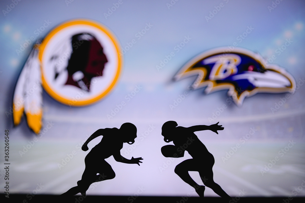 Washington Redskins vs. Baltimore Ravens. NFL match poster. Two ...