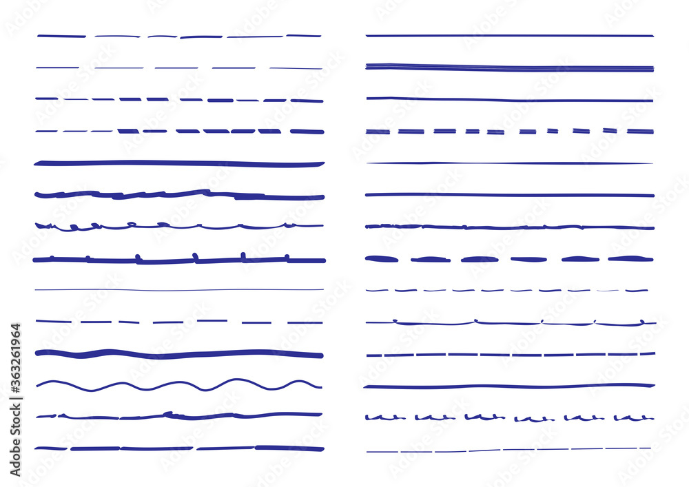 Blue lines hand drawn vector set isolated on white background ...