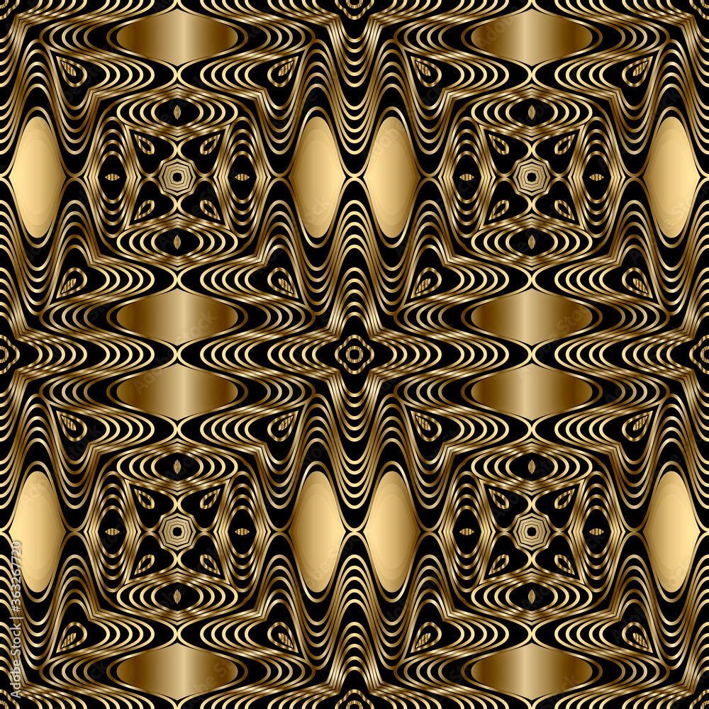 Gold lines 3d seamless pattern. Line art patterned ornamental abstract ...